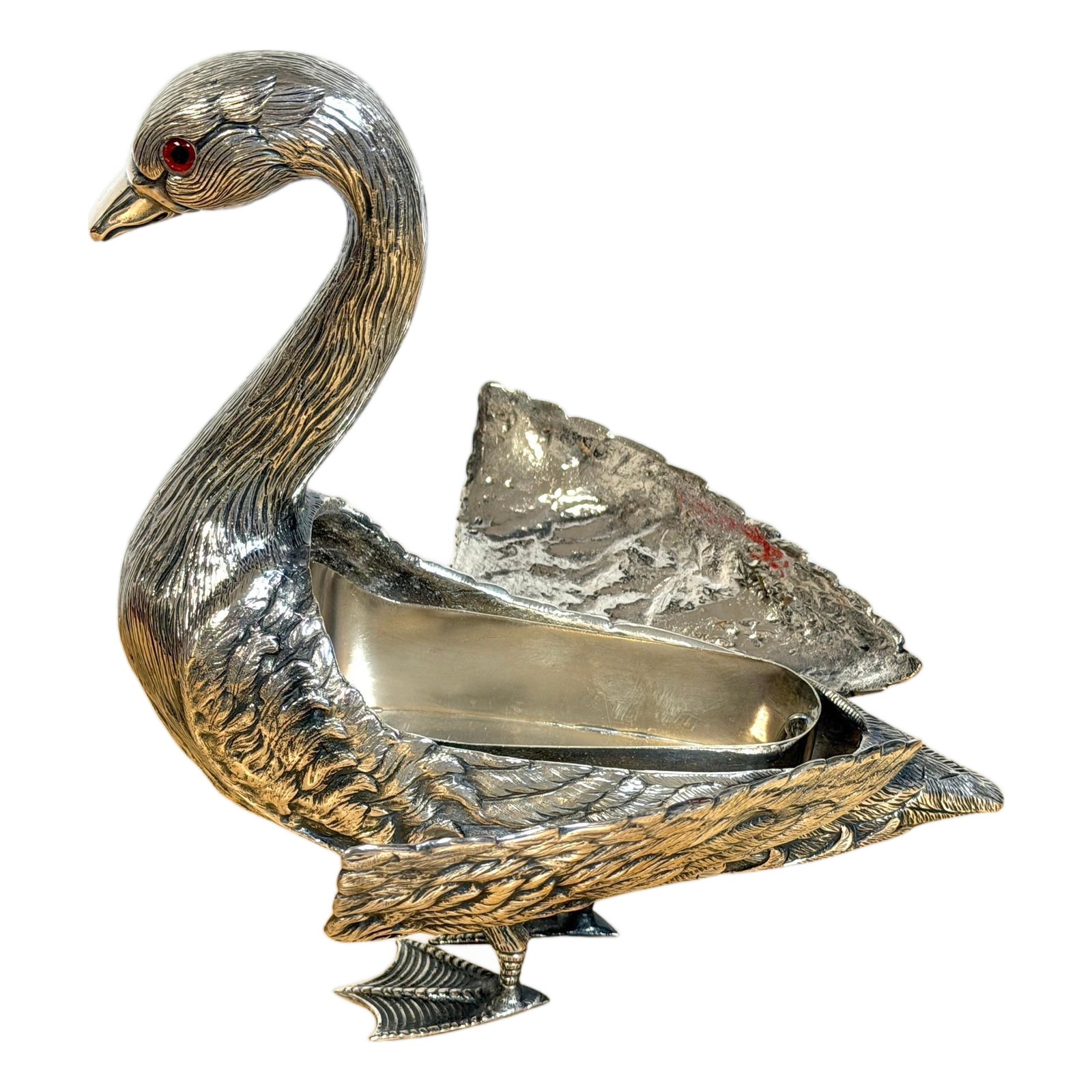 Articulated Silver-Plated Bronze Swan Box-/ Bonbonnière or Cache Pot ...