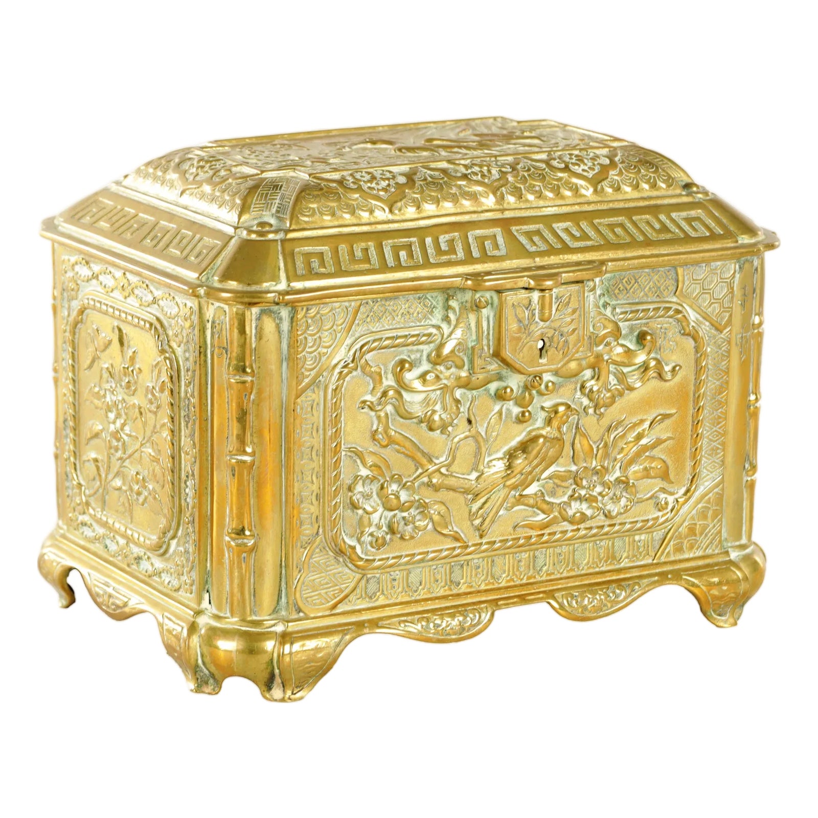 19th Century British Cast Brass Table Casket With Chinoiserie Decorated ...