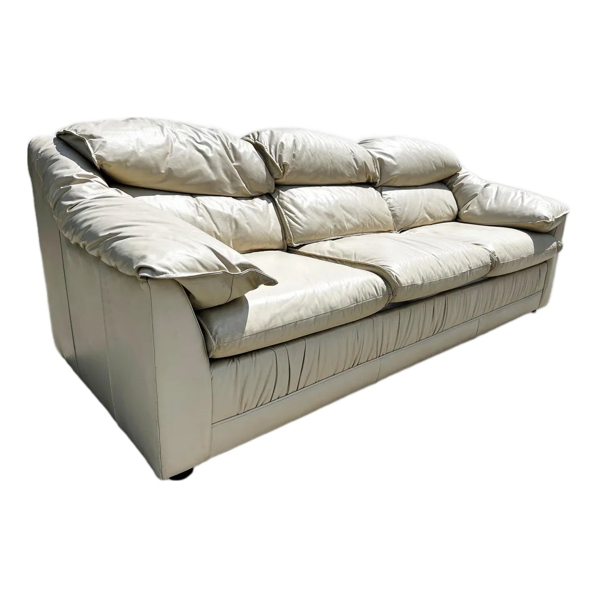 Vintage Off-White Italian Leather Sofa With Pullout Bed — Early/Mid ...