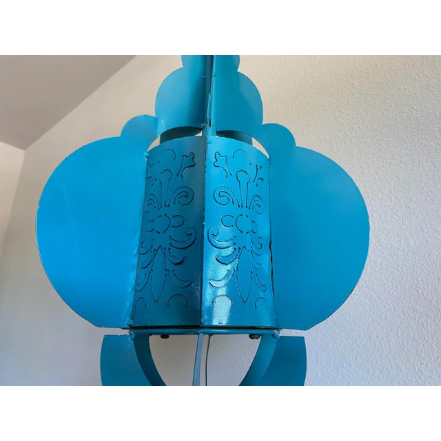 Modern Blue Metal Moroccan Pendant Lights - a Pair | Chairish