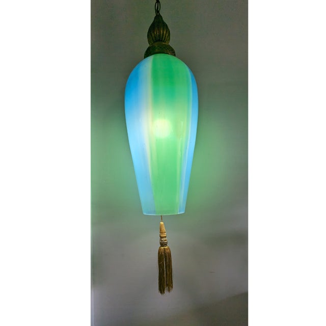 Mid 20th Century Blue and Green Tasseled Swag Light | Chairish