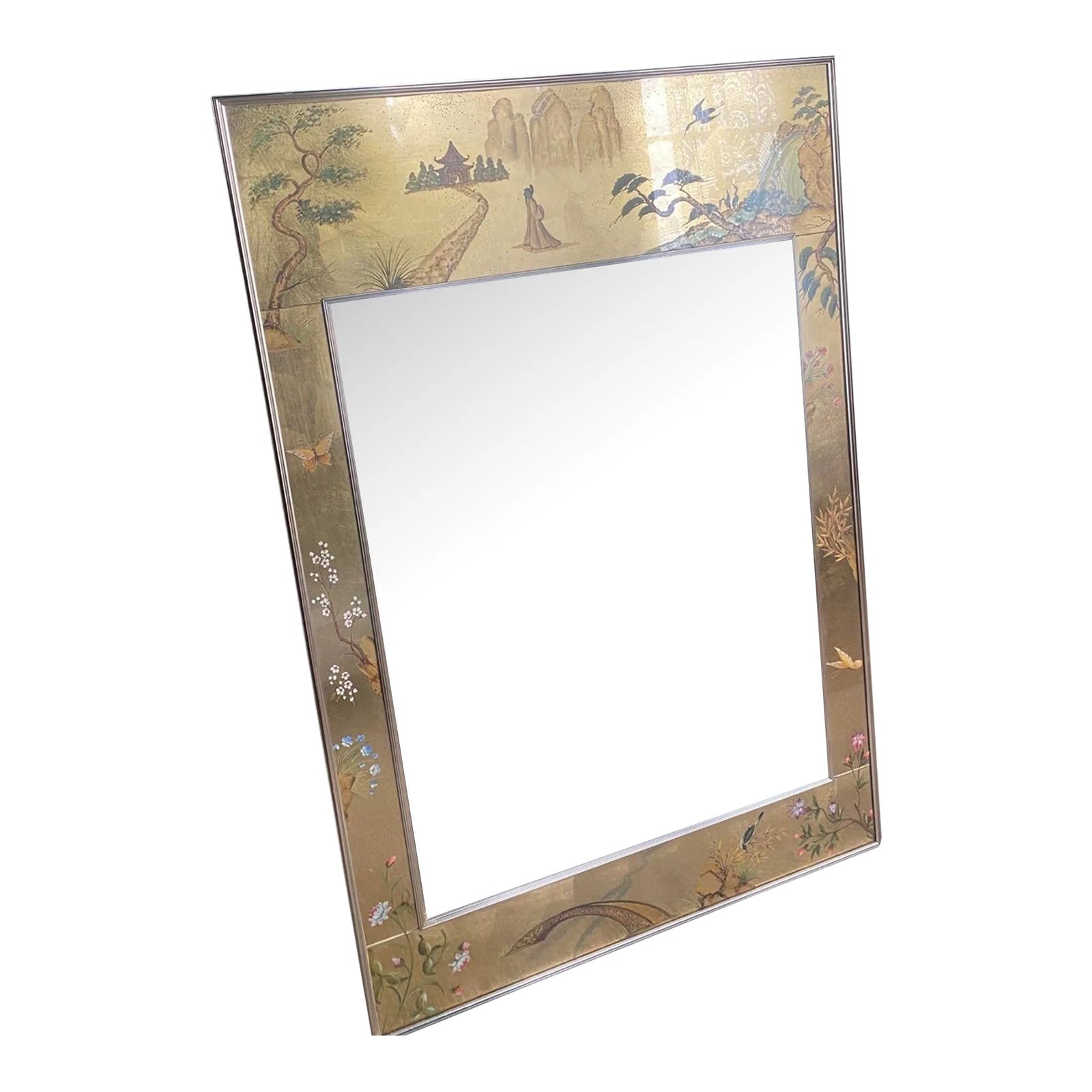 Vintage LaBarge Chinoiserie Gold Leaf Hand Painted Wall Mirror | Chairish