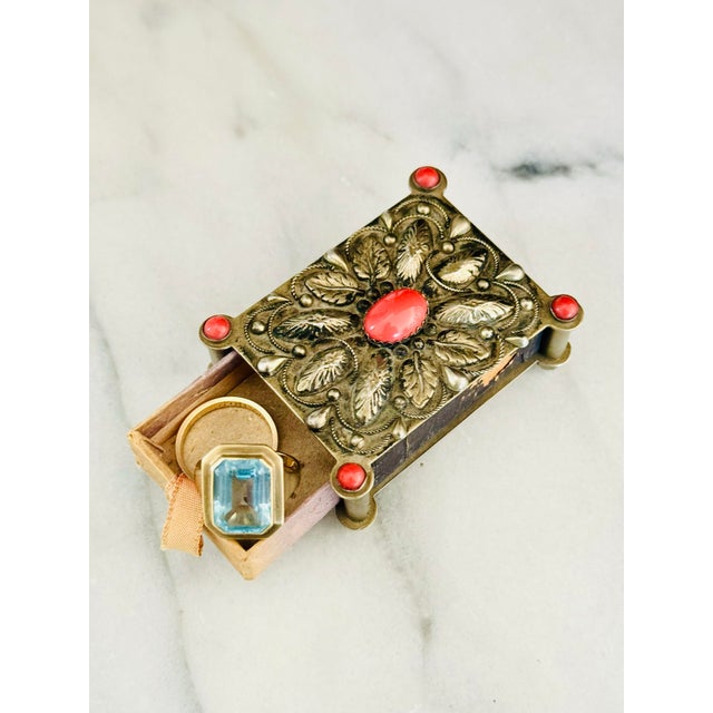 Ornate Silver Filigree and Coral Match Box | Chairish