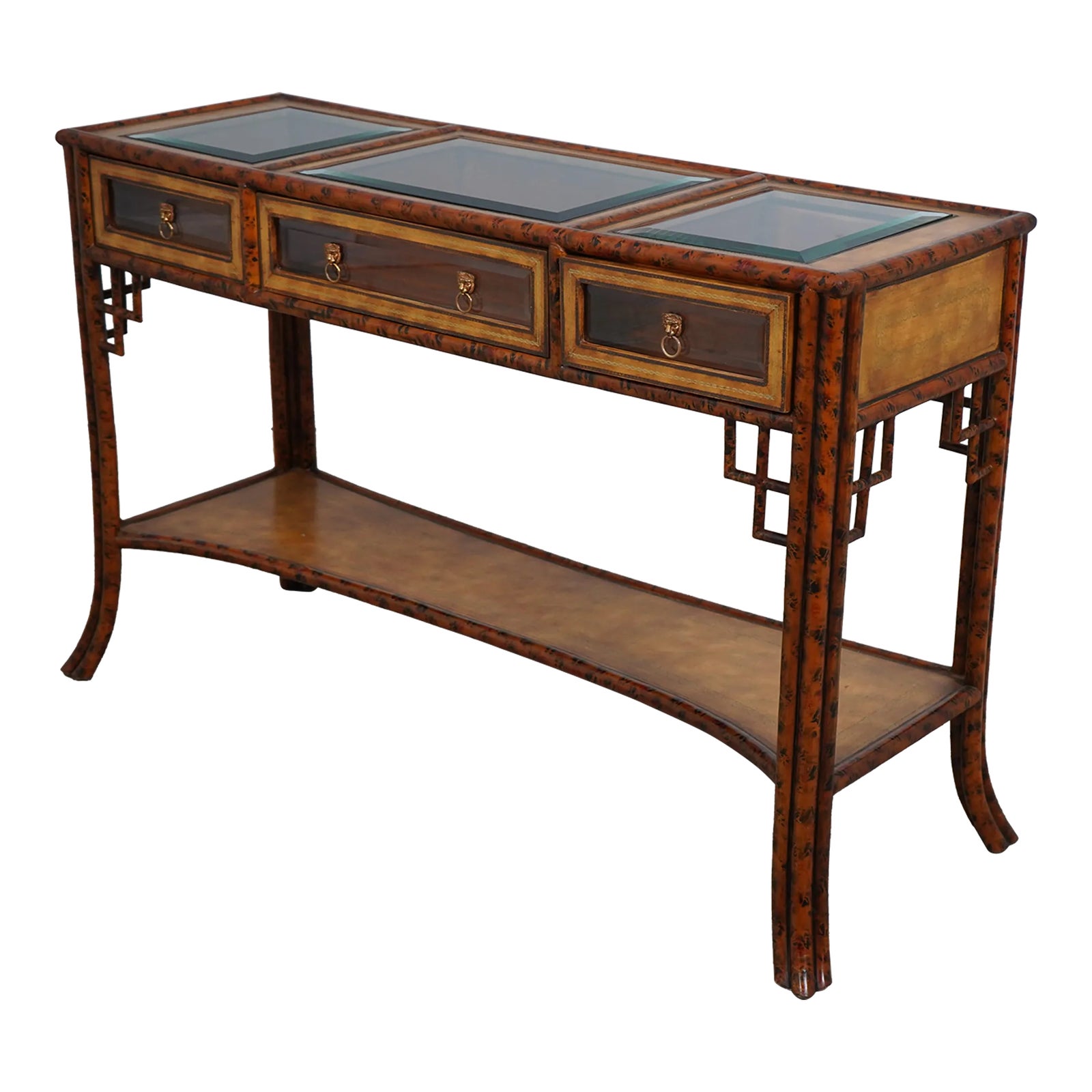 Maitland Smith Bamboo Form Glass Top Console Table | Chairish
