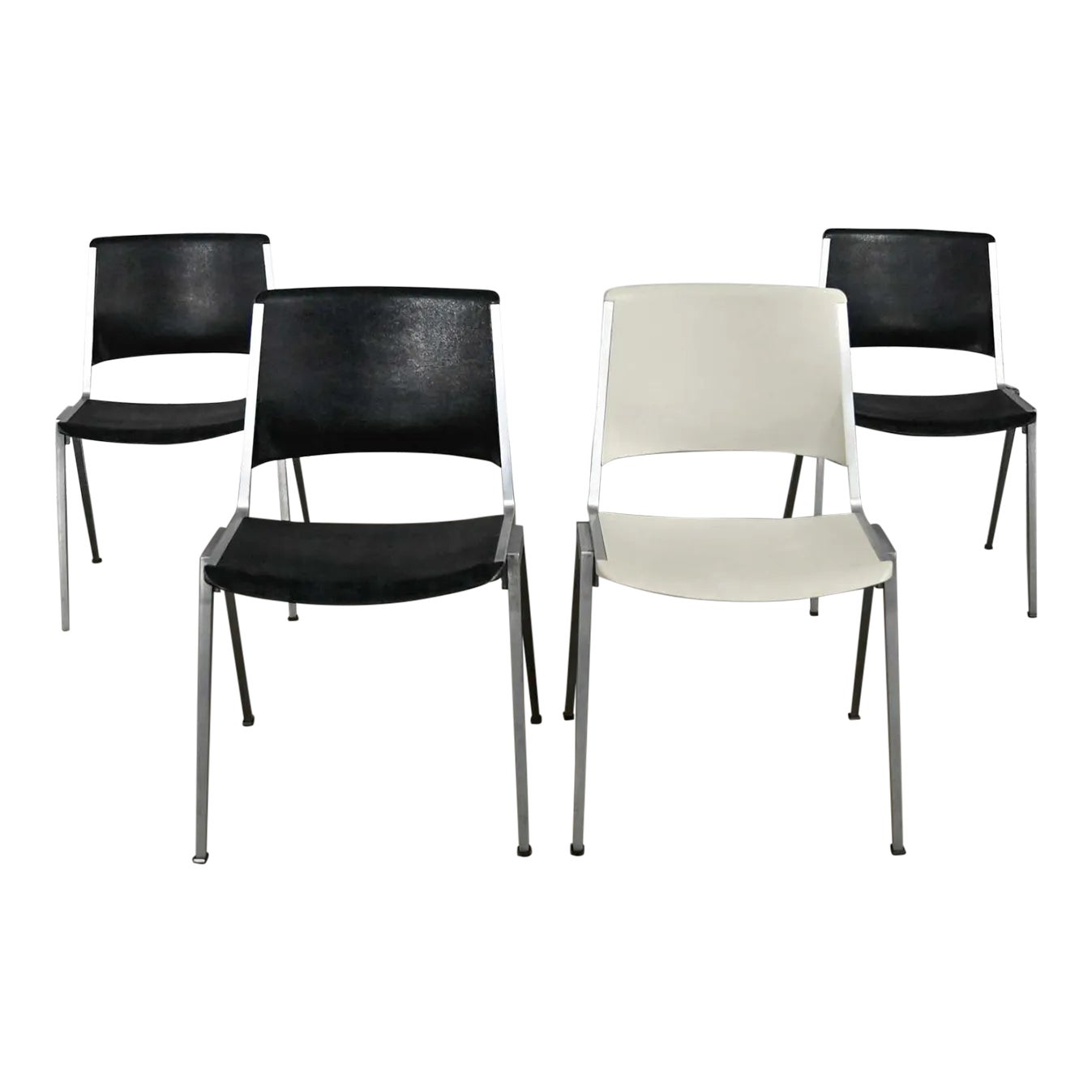 Vintage Aluminum Steelcase Stacking Chairs Model #1278 1 White 3 Black ...