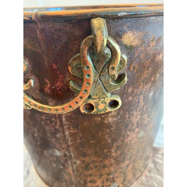 Large Antique Hand Hammered Copper Fire Wood Bucket With Brass Details ...