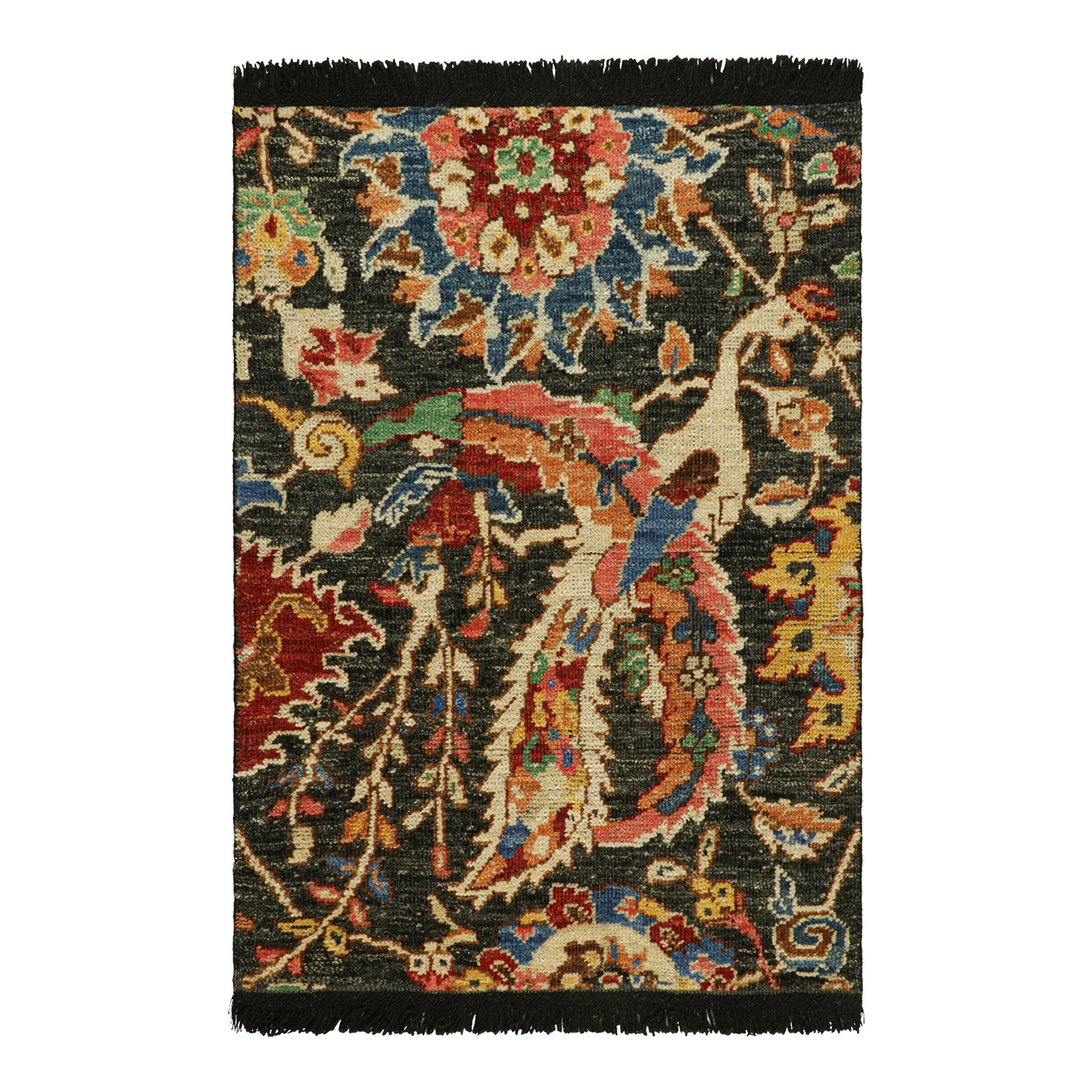 Rug & Kilim’s Persian Kerman Style Rug in Black With Colorful Floral ...