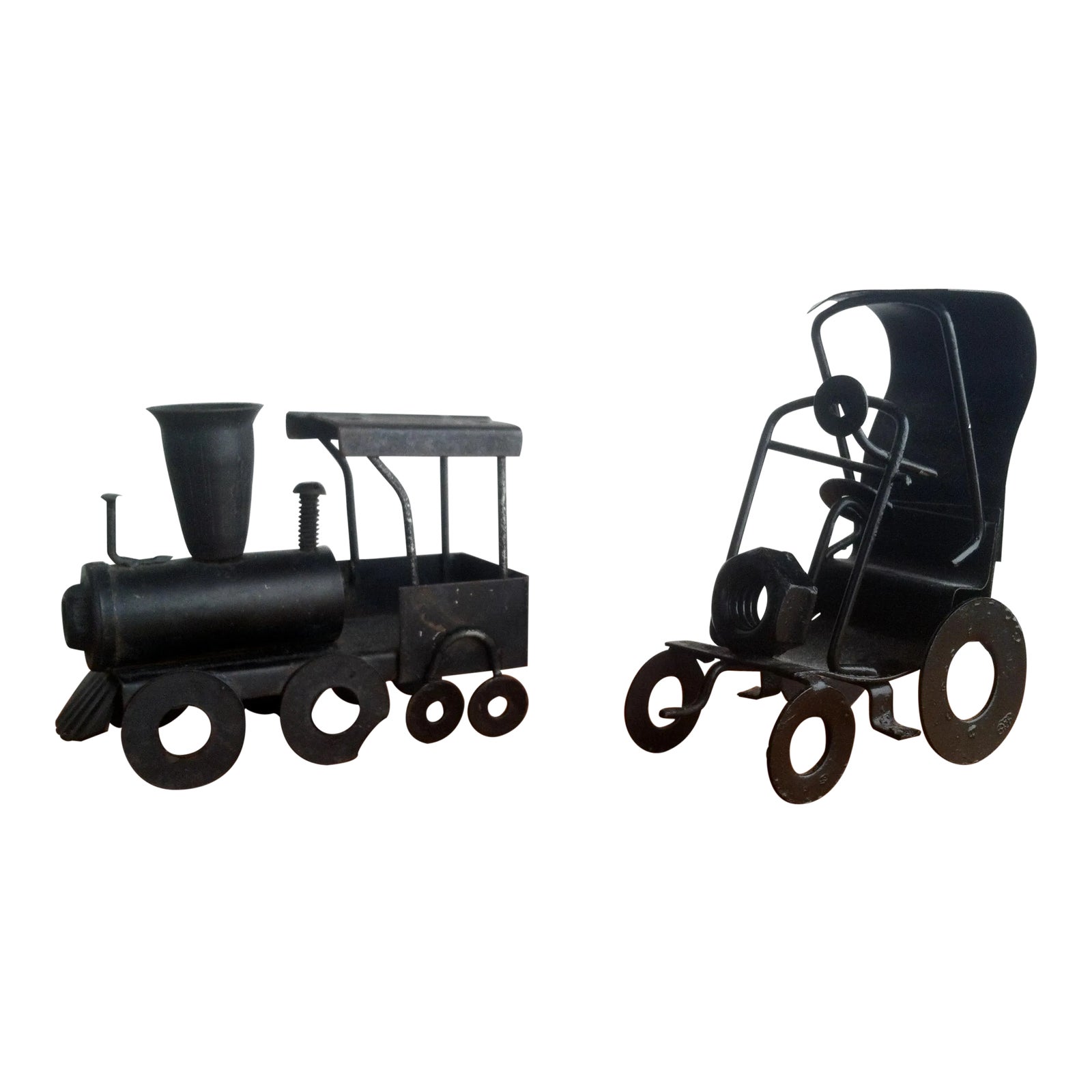 Hand Crafted Folk Art Train & Buggy - Pair | Chairish