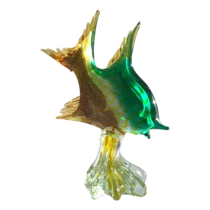 1960 Venetian / Murano Angel Fish Glass Sculpture on Base | Chairish