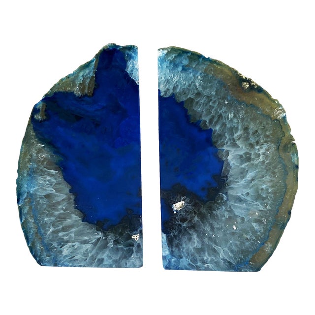 Brazilian Blue Agate Geode Quartz Crystal Wealth Stone | Chairish