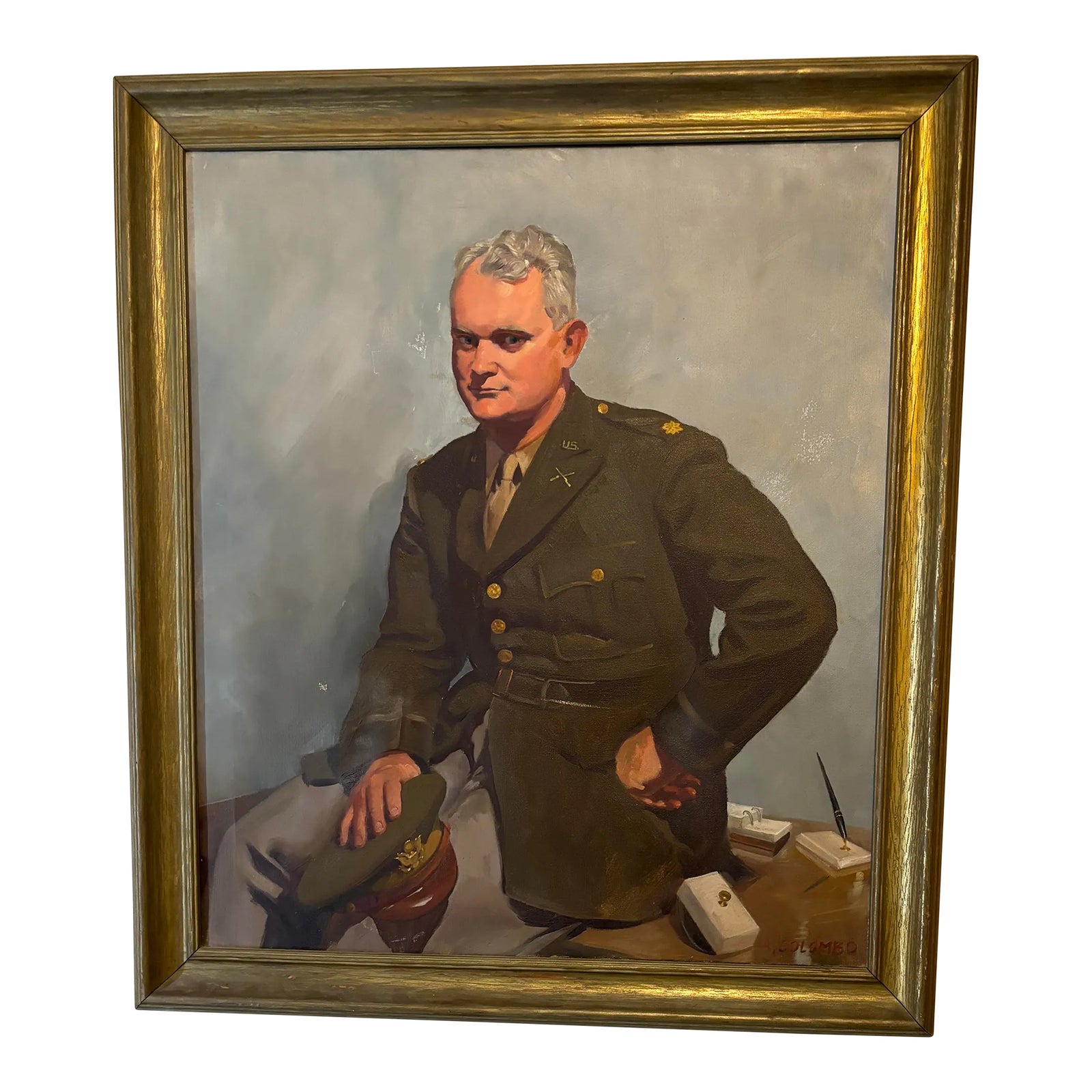 1940s Oil Portrait WWII Army Colonel Painting by A. Columbo Artist ...
