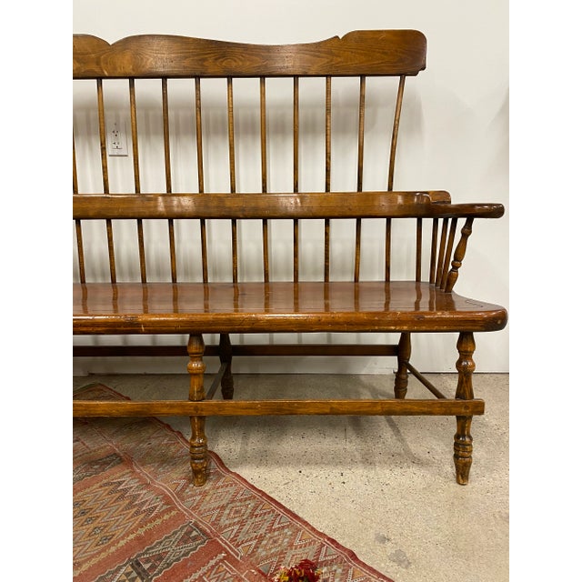 Large 1920s/30s Antique Windsor Style Wooden High Back Bench | Chairish