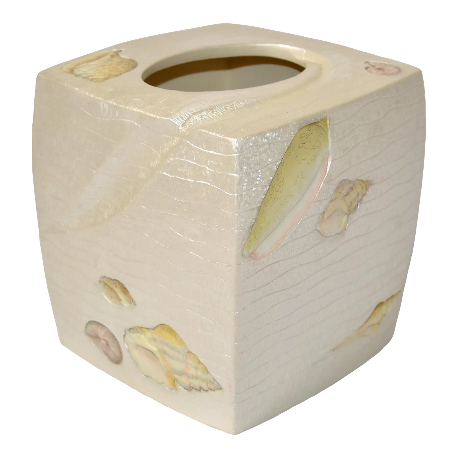1990s Nautical Coastal Hand Painted Resin Tissue Box Cover Sea Shells ...