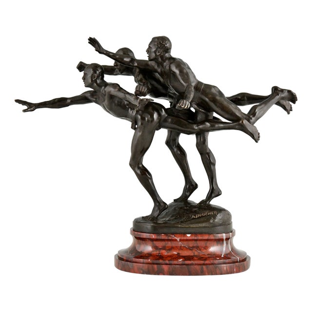 Alfred Boucher, Au But Sculpture of 3 Nude Runners, 1890, Bronze on ...