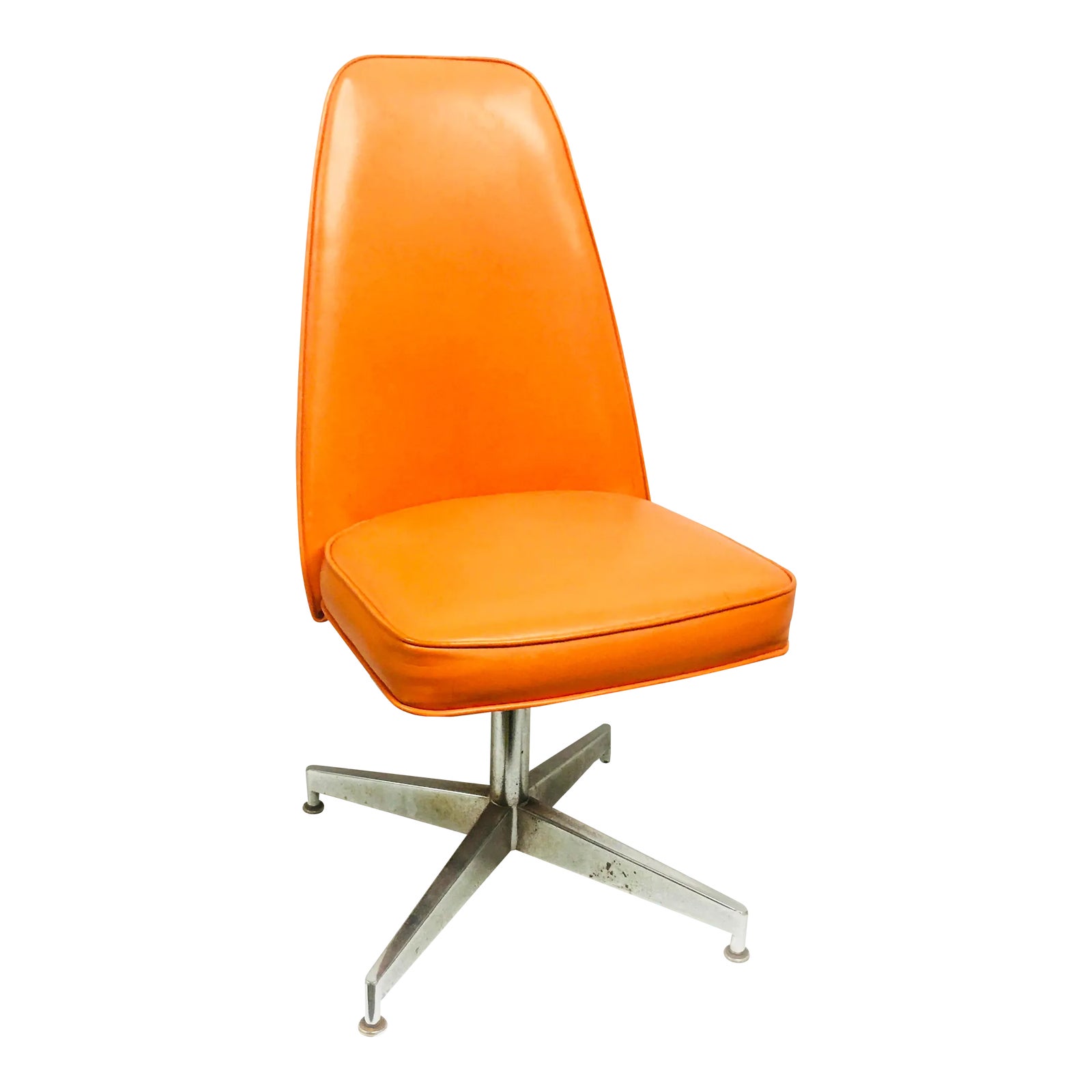 Mid Century Modern Orange Vinyl High Back Chair | Chairish