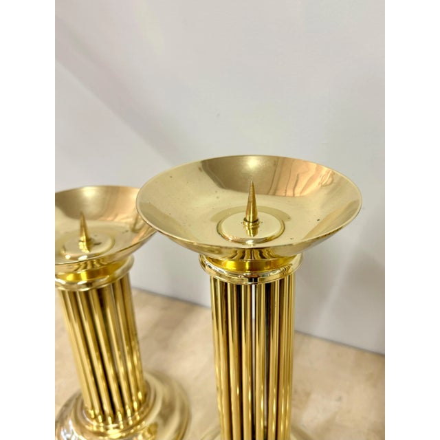 Vintage Brass Pedestal Pillar Candle Holders - Set of 3 | Chairish