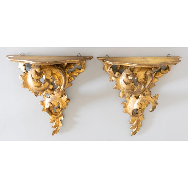 Mid-Century Italian Rococo Style Carved Giltwood Wall Brackets Shelves ...