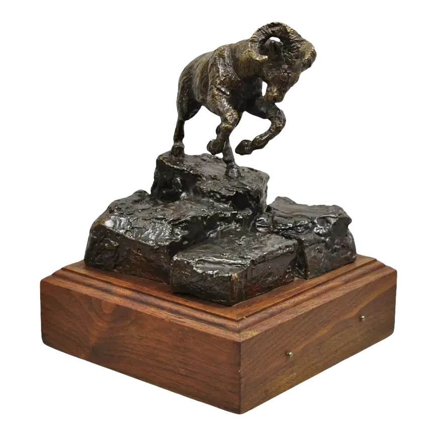 Vintage Wally Shoop 1985 Bronze Ram Bighorn Sheep Sculpture Limited 13/ ...
