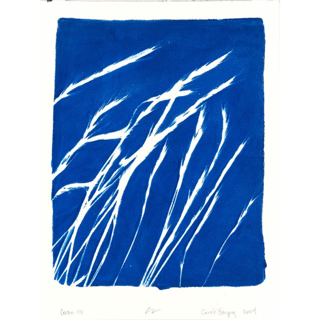 Lobos Grass Monoprint Paintings Original Modern Abstract Blue White Art ...