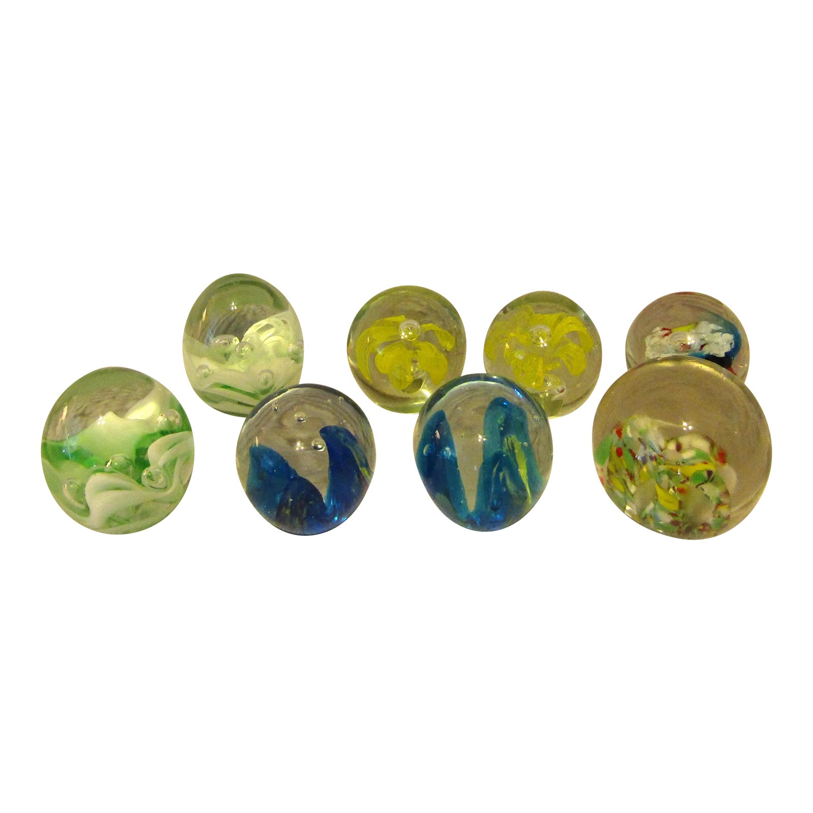 1970s Set of 8 Small Murano Style Paperweights Egg Shaped and Round ...