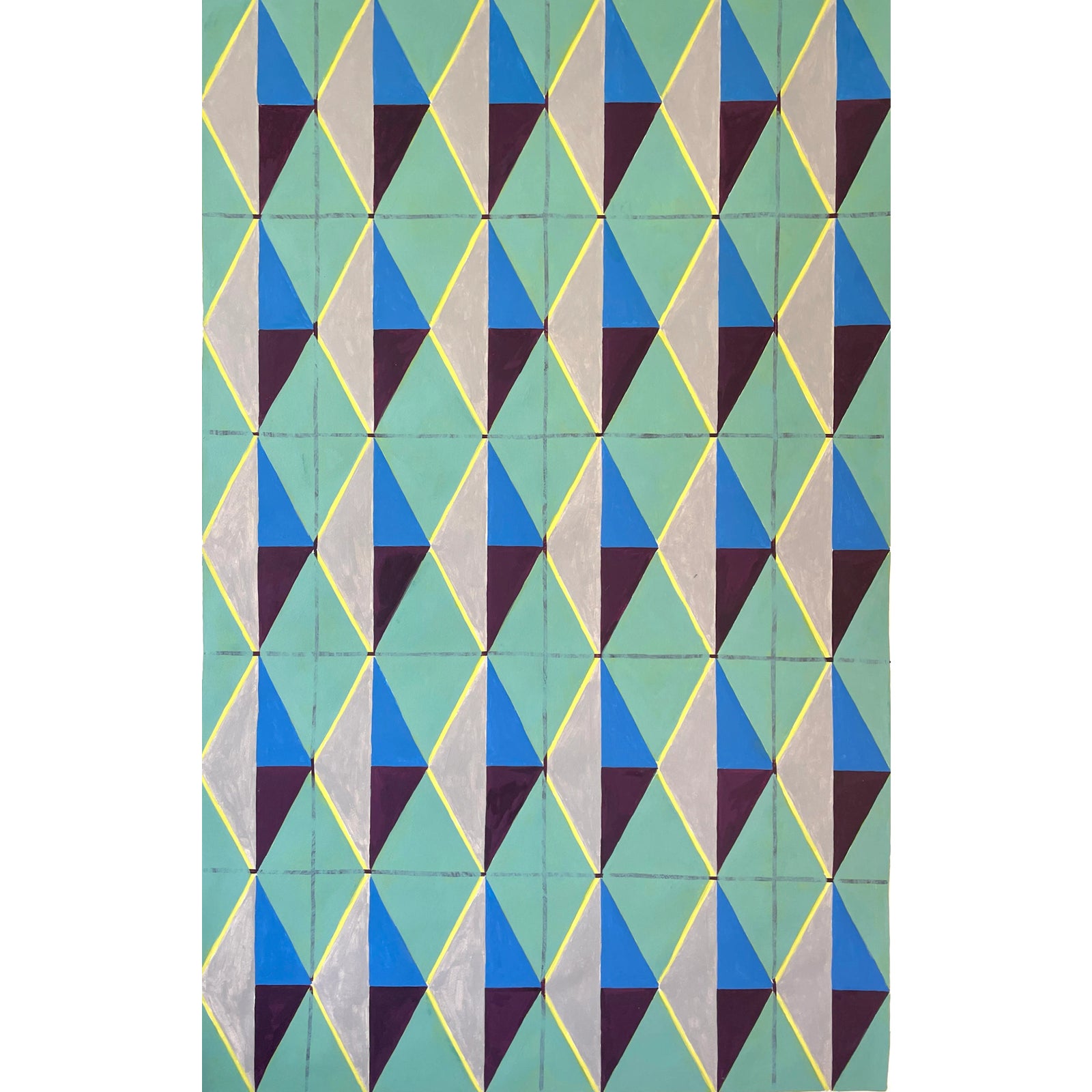 Painting With Blue and Green Diamond Pattern | Chairish