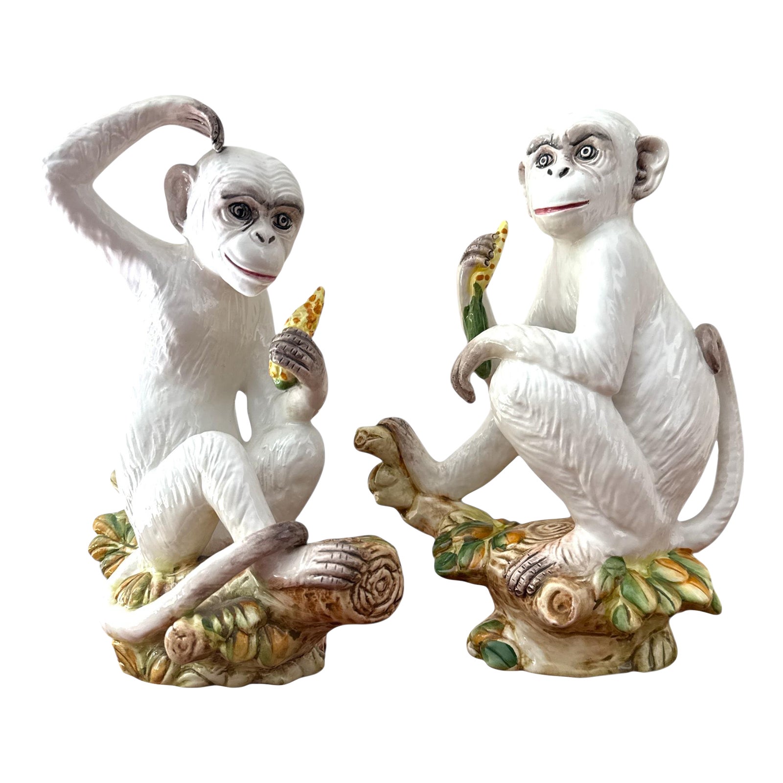 Mid-Century Hand Painted Italian Ceramic Monkey Sculptures – A Pair ...