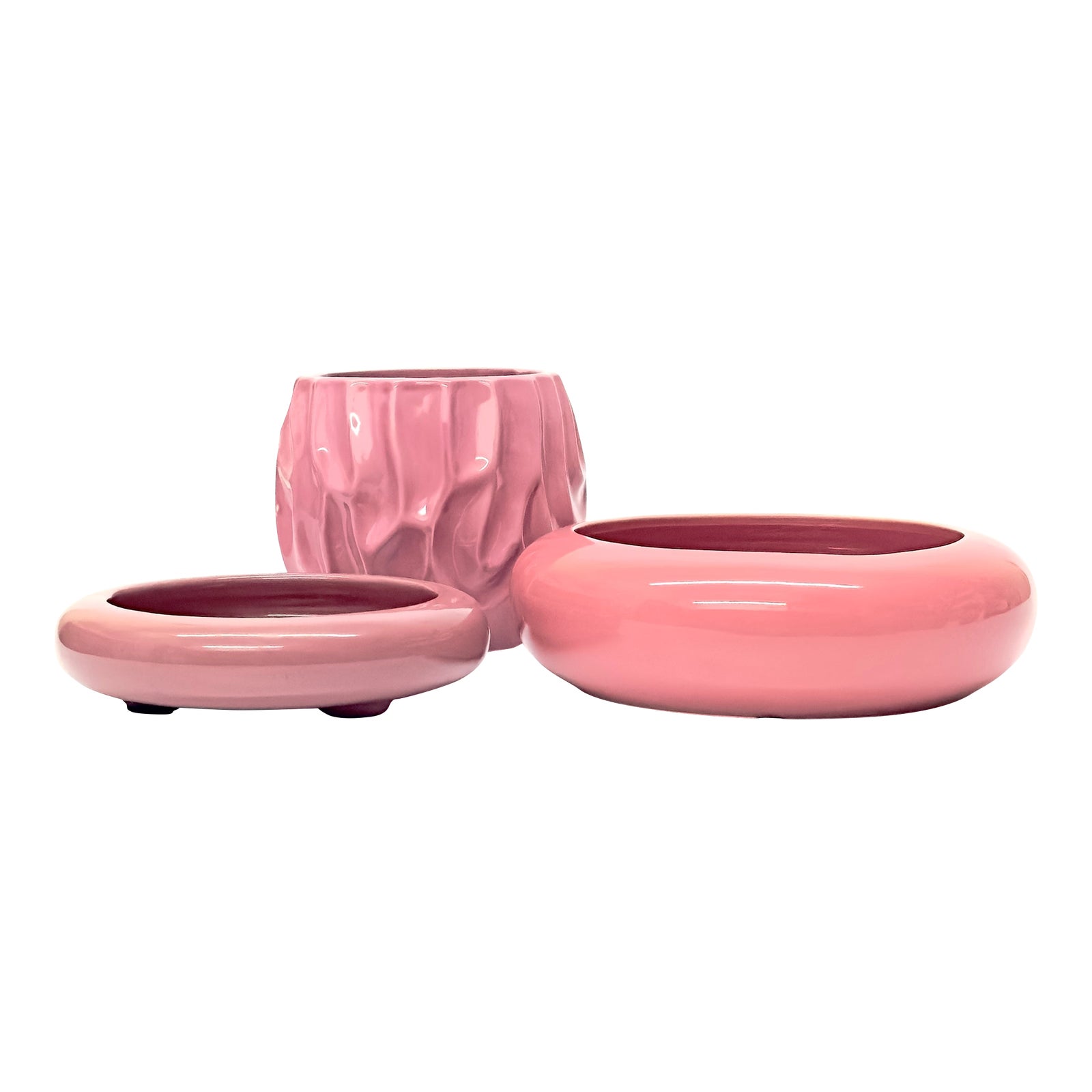 Vintage Mid Century Modern Bright Pink Ceramic Planters - Group of 3 ...