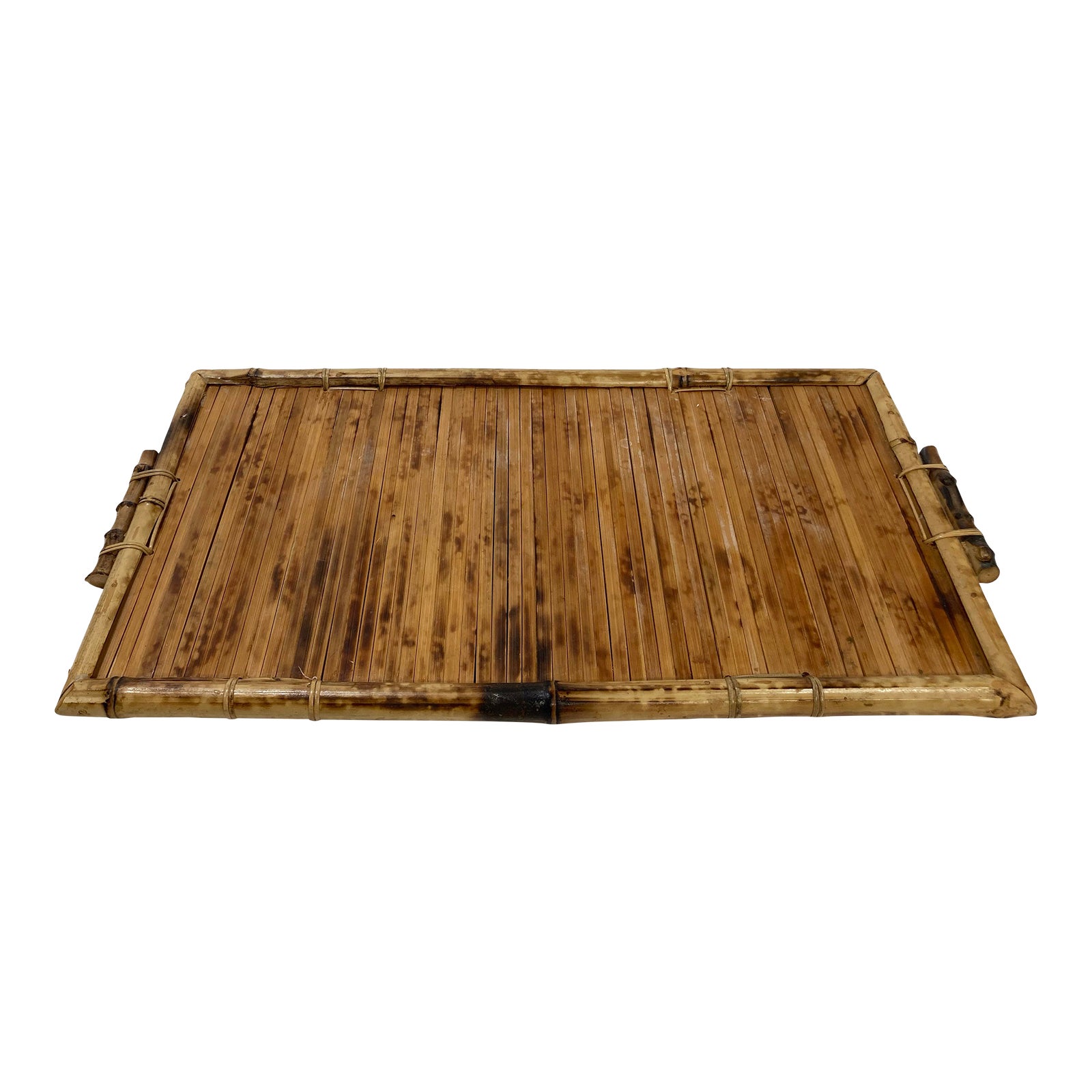 Vintage Split Reed Scorched Bamboo Tray | Chairish