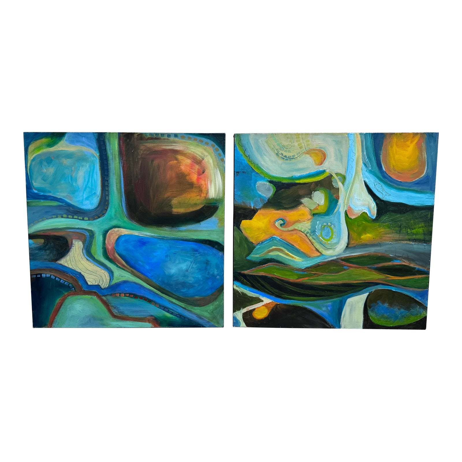 Abstract Bold and Original Paintings, a Set | Chairish