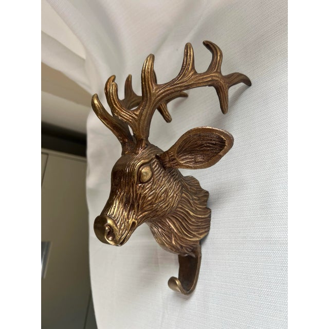 Vintage Brass Stag Head Wall Hook | Chairish