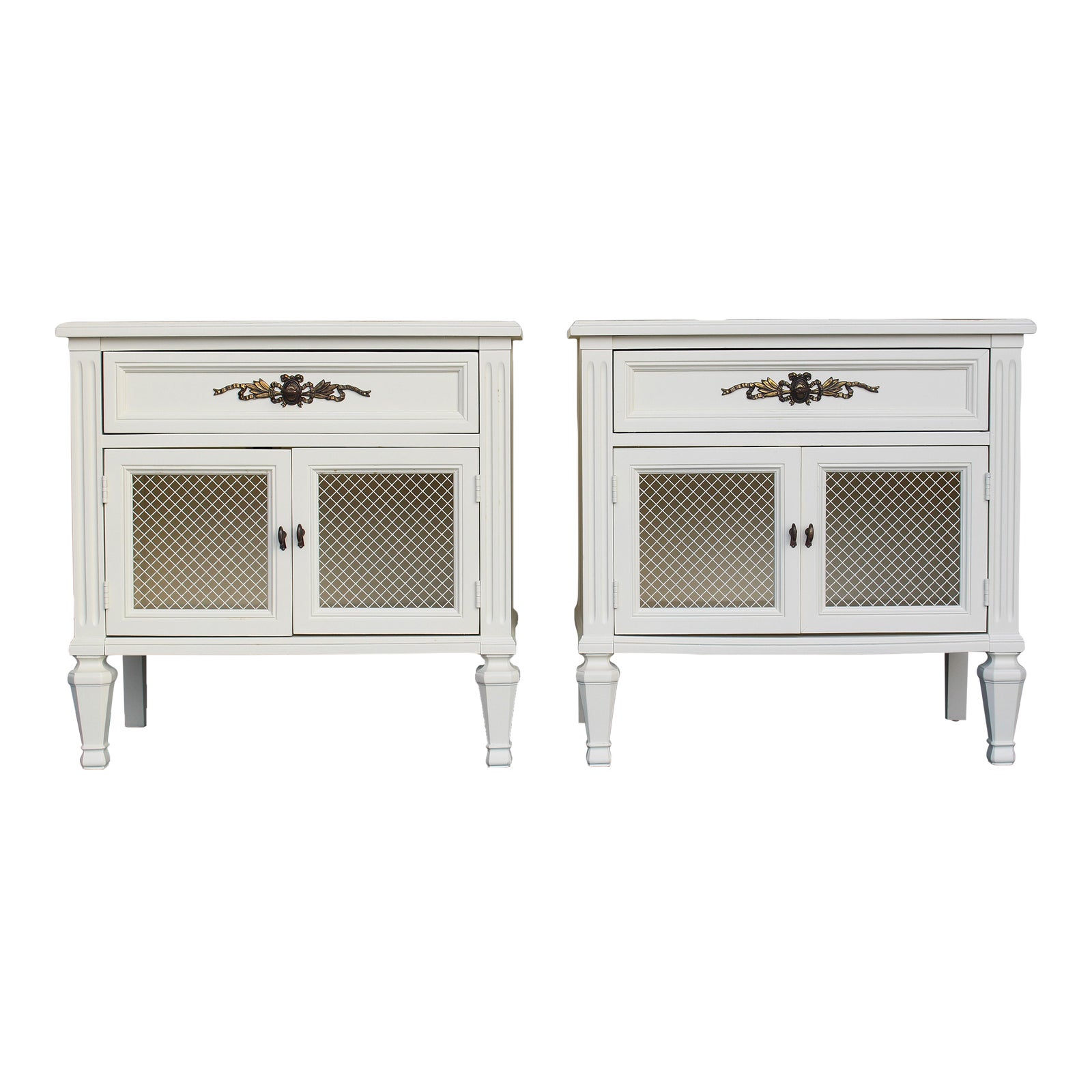 Late 20th Century Pair of Cream Mid Century Cream Nightstand With ...