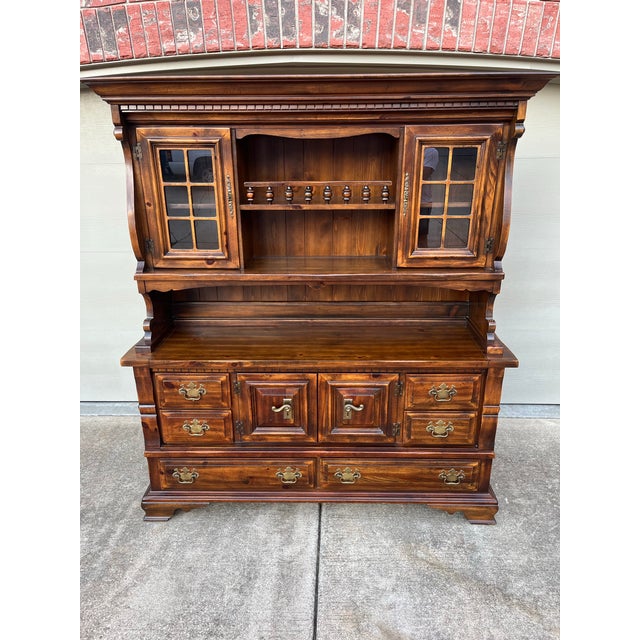 Mid 20th Century Colonial Early American Pine Buffet Step-Back Hutch ...