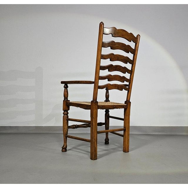 Rustic Oak Farmhouse Ladderback Dining Chairs with Rush Seats, 1960s ...