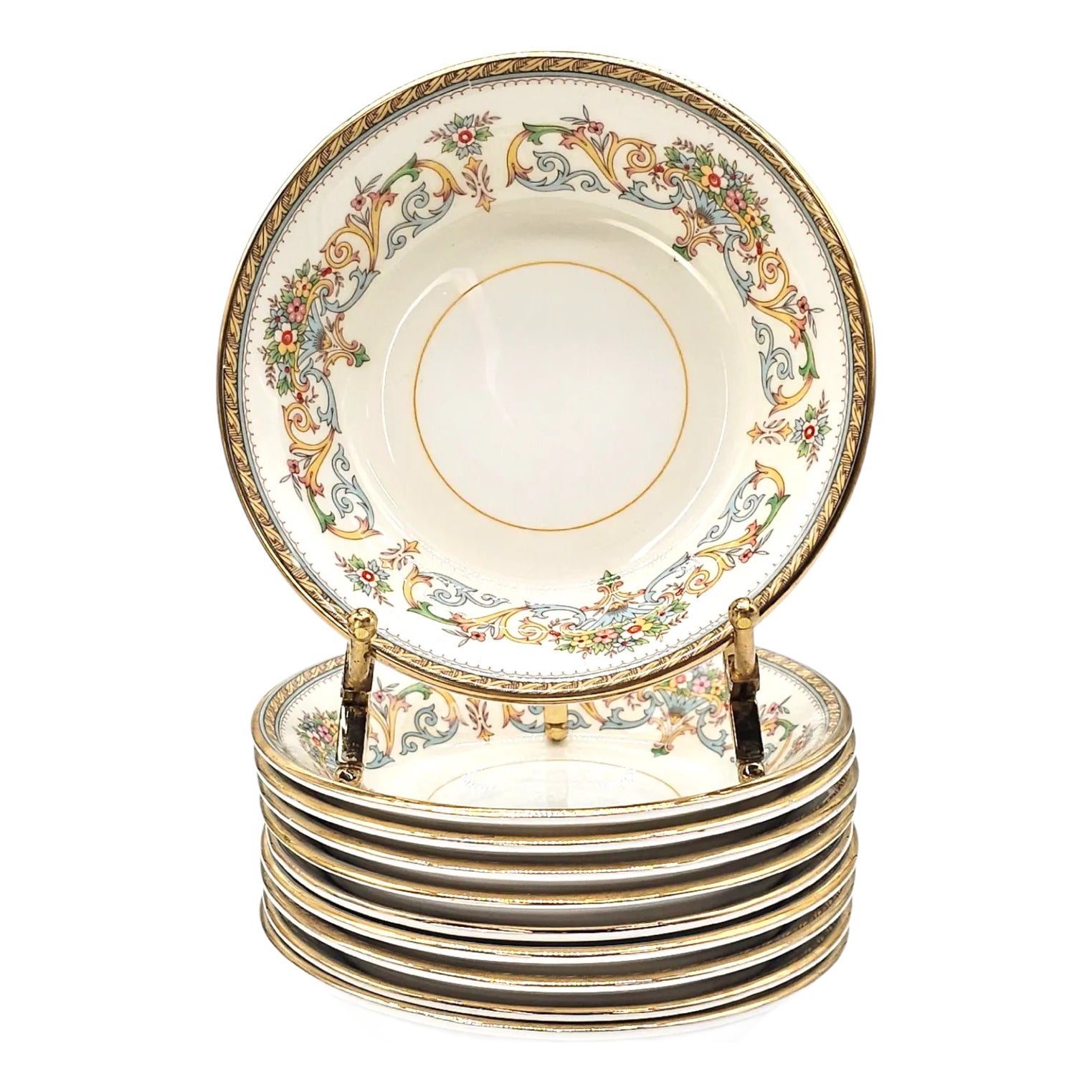 Set of 10 Aynsley “Henley” Bone China Fruit or Dessert Bowls – Gold ...
