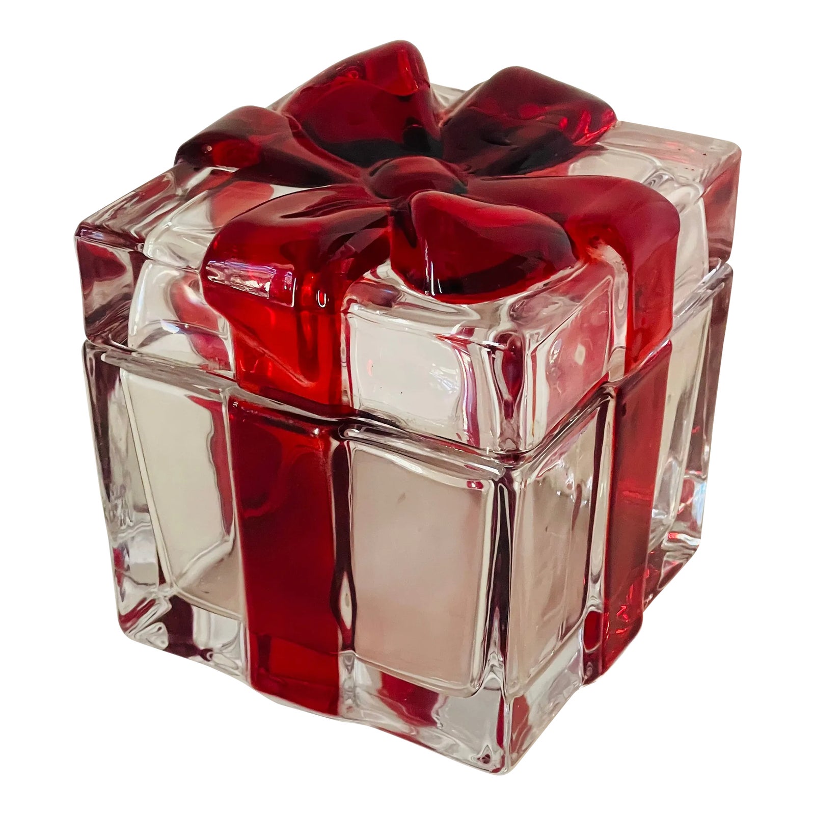 1990s Vintage Christmas Holiday Glass Gift Box | Chairish