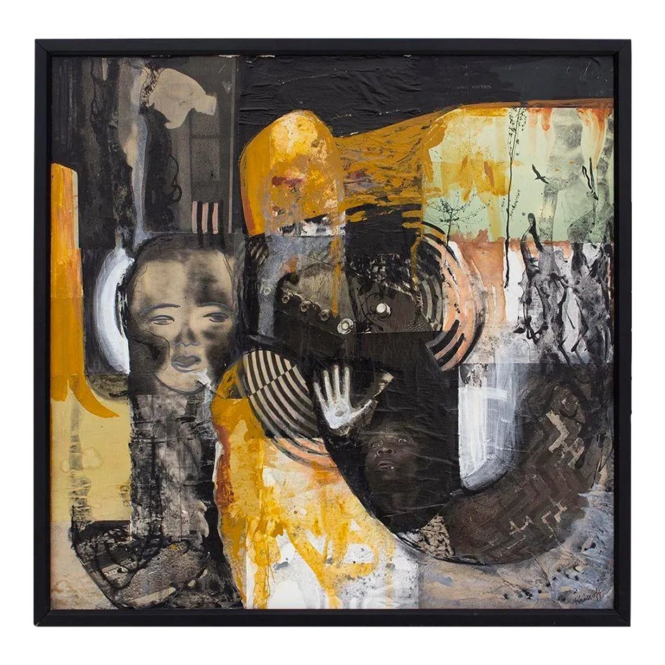 Framed Mixed Media Collage by Sylvia Krissoff, 32x32 | Chairish