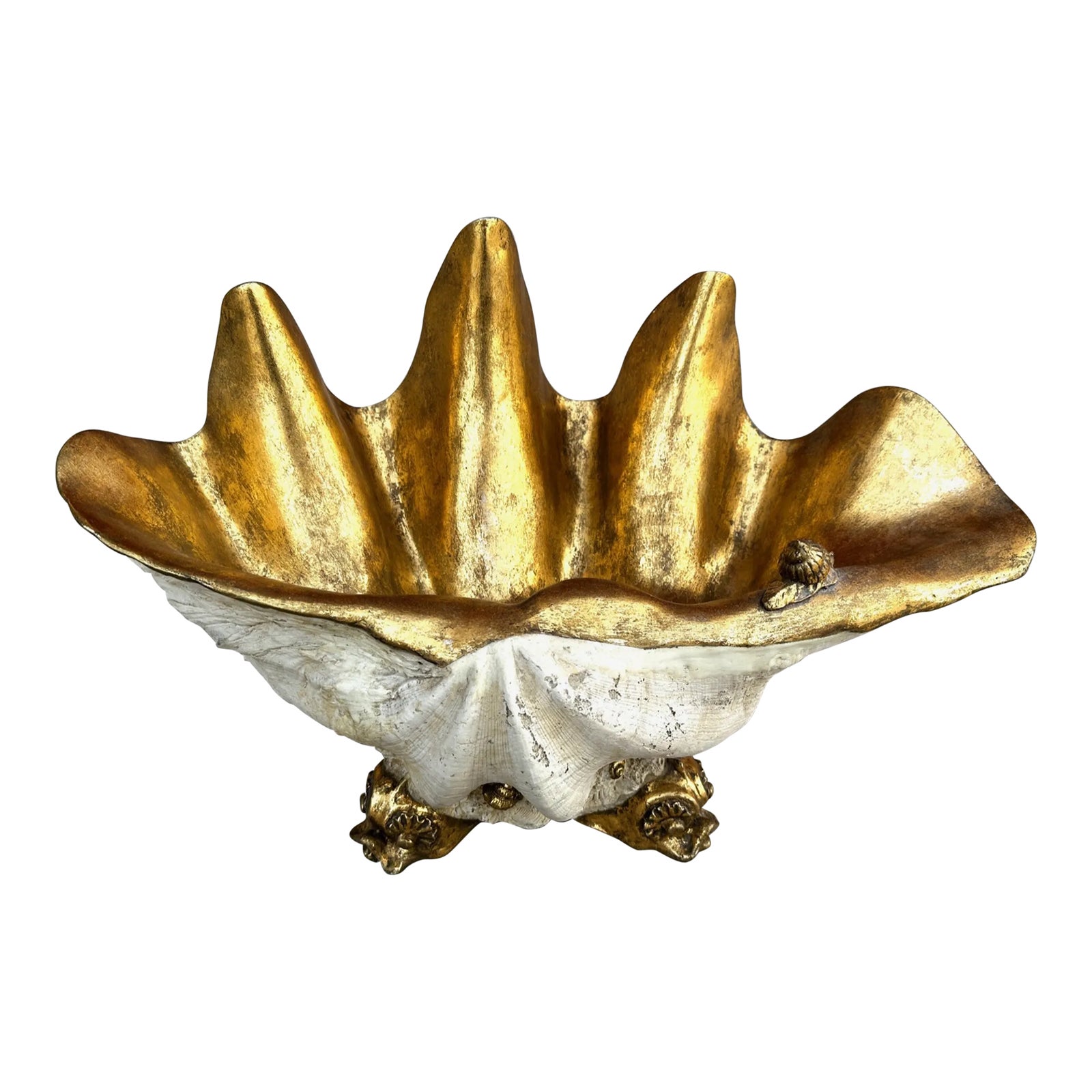 Vintage Coastal Gold Gilt Faux Clam Shell | Chairish