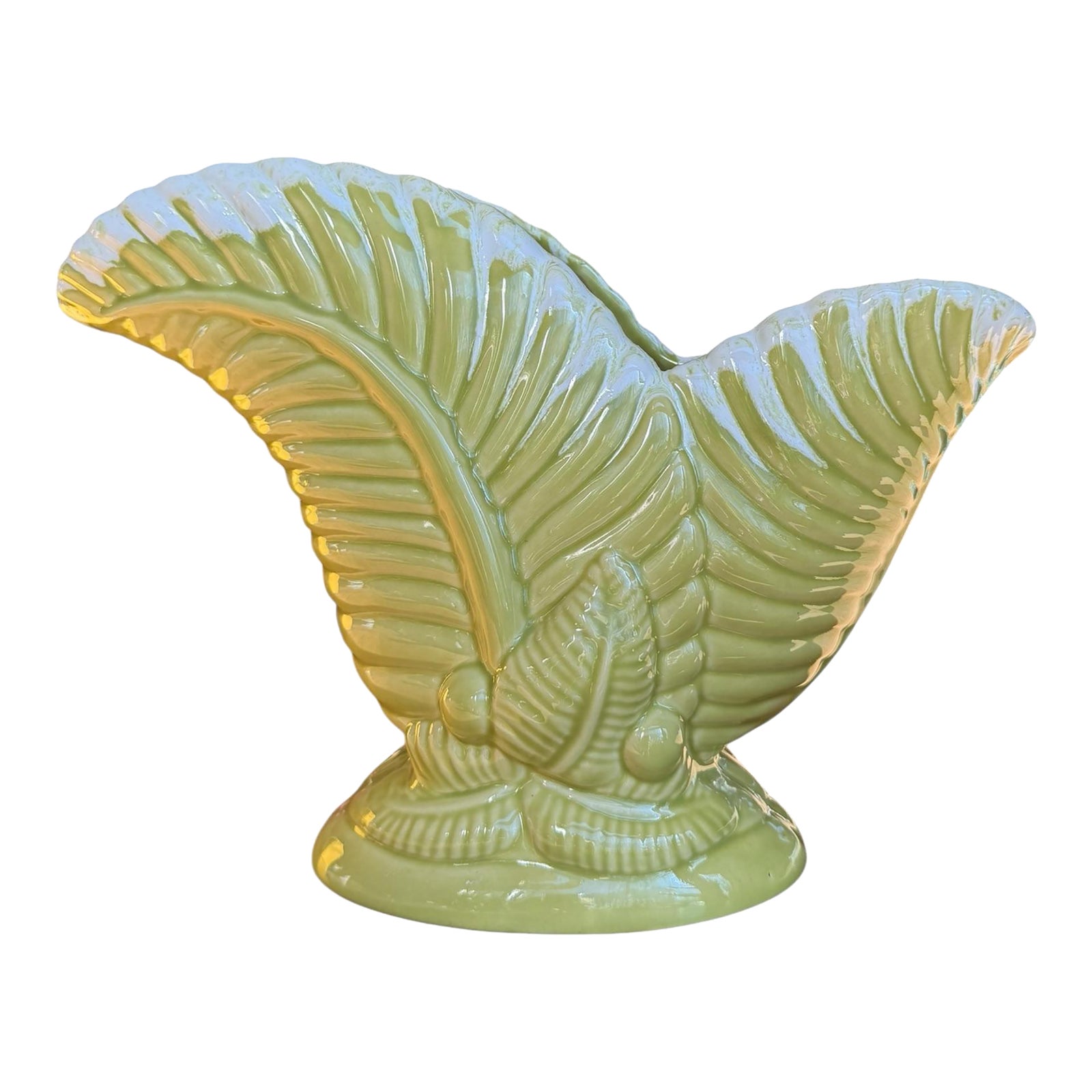 Vintage Mid-Century Modern Drip Glaze Ceramic Leaf Green Vase | Chairish