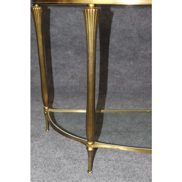 French Art Deco Style Brass Two Tier Glass Top Demilune Console Table ...