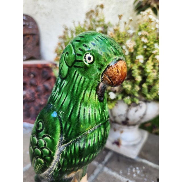 Vintage Pottery Majolica Parrot Roof Finial Garden Ornament | Chairish