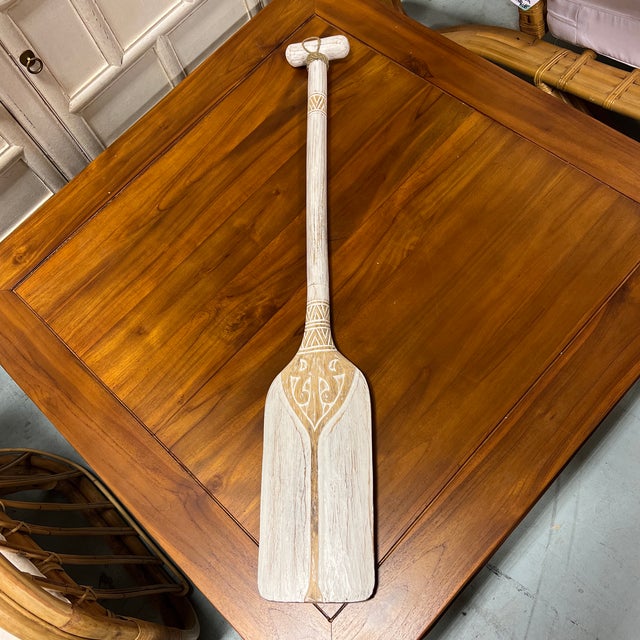 Contemporary Decorative Whitewash Carved Boat Paddle Wall Art by Asian ...