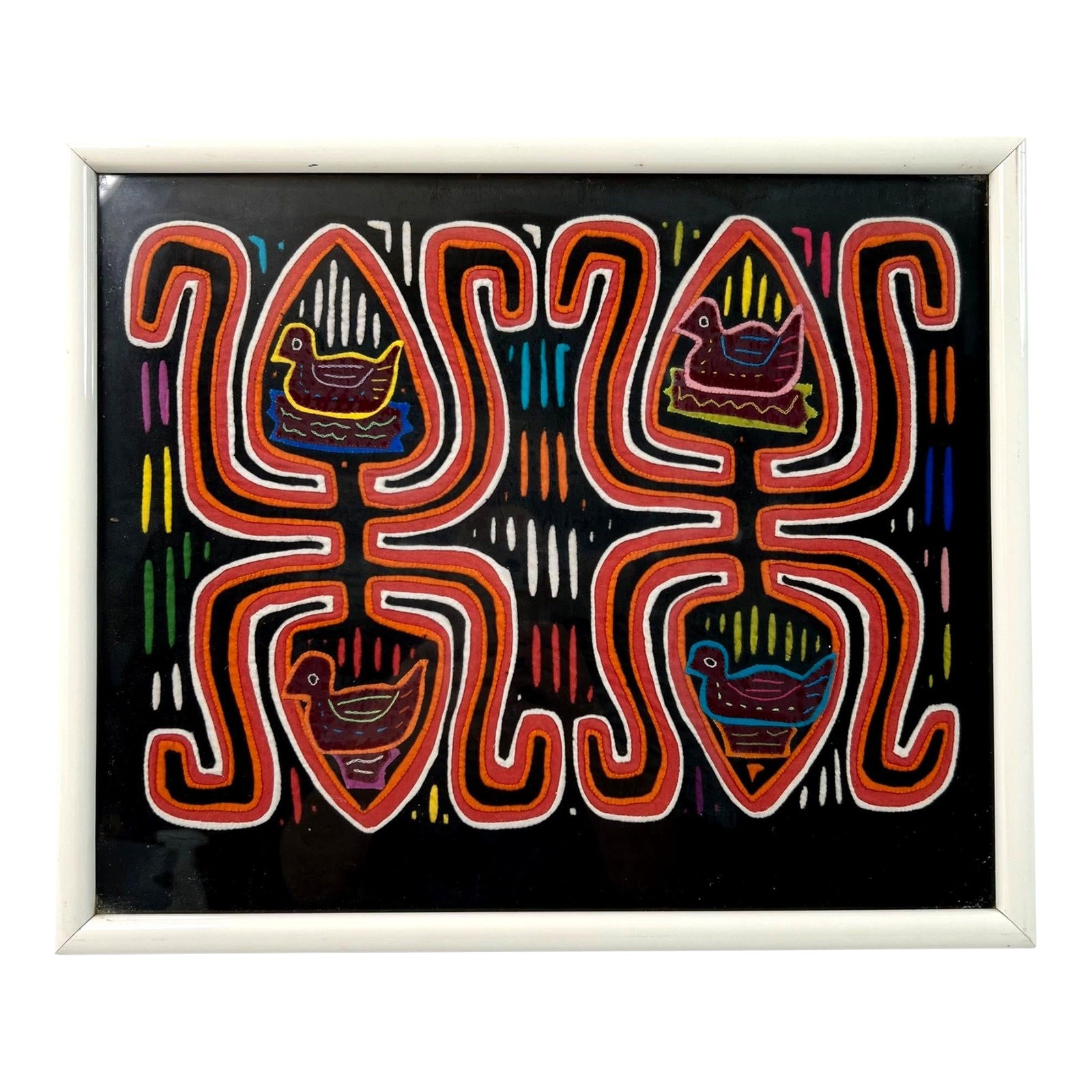 Vintage Mola Molas Textile Art Framed Ducks Frogs Abstract Stylized ...
