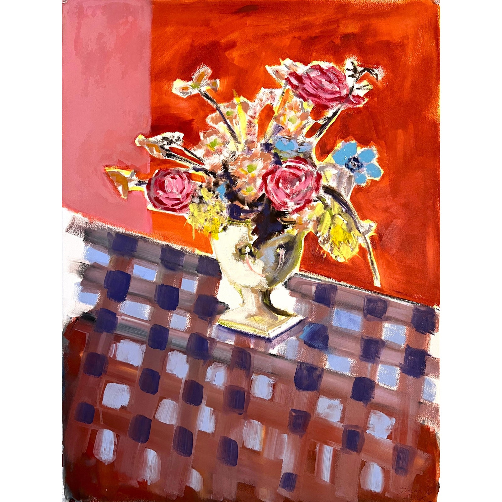 Still Life Painting "Gingham Flowers" Original by Shann Spishak | Chairish