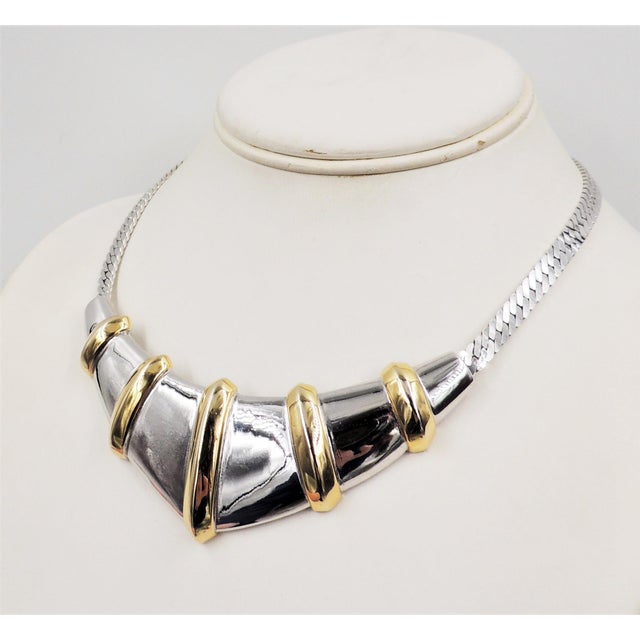 1970s Napier Modernist Rhodium Plate & Goldtone Necklace | Chairish