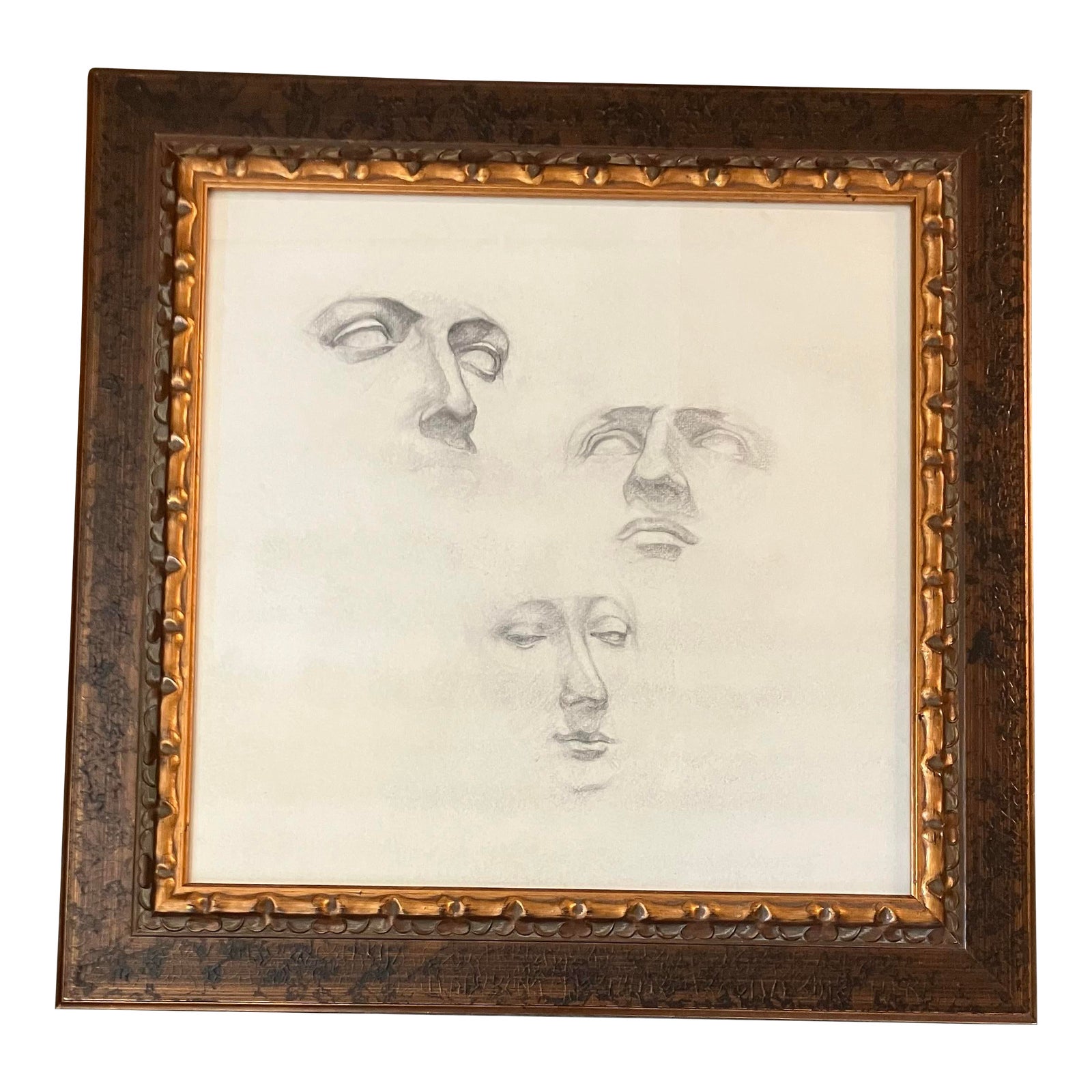 1930’s Original Classical Triple Portrait Charcoal Study Drawing Chunky ...