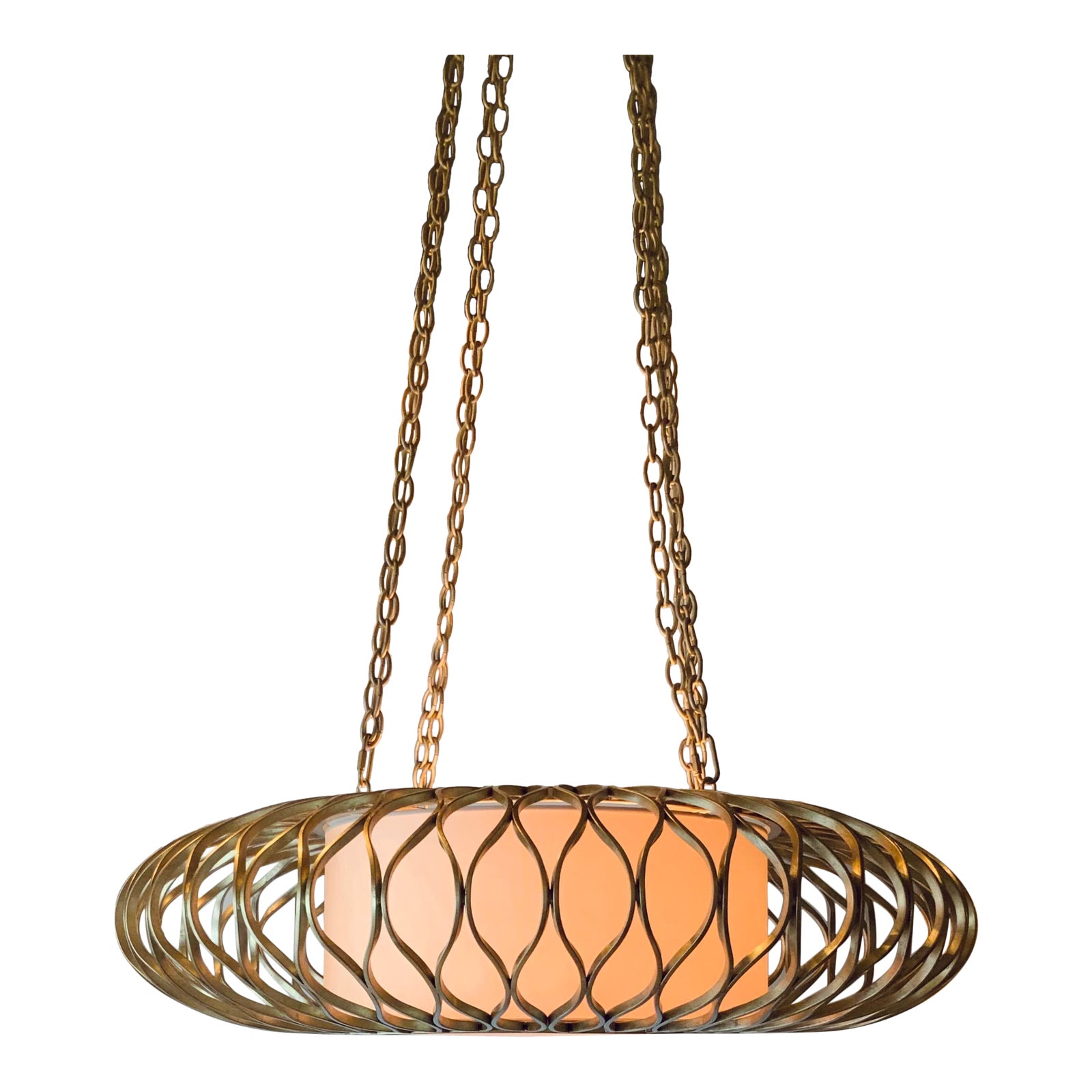 Modern Champagne Silver Metal Ribbons Pendant Light | Chairish
