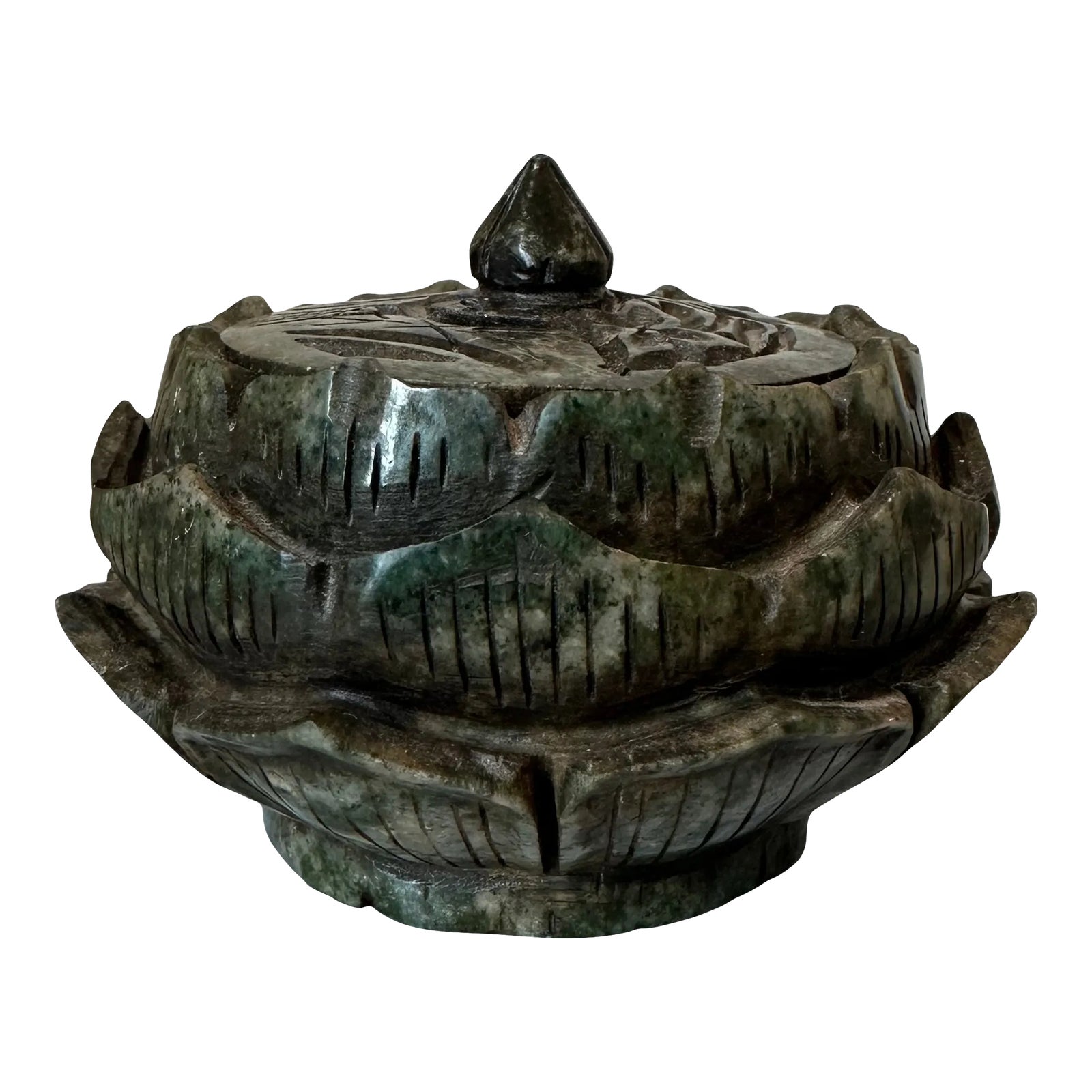 Antique Stone Lotus Incense Burner With Lid | Chairish