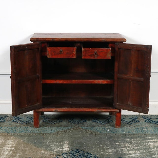 Antique Chinese Painted Elm Hall Cabinet | Chairish