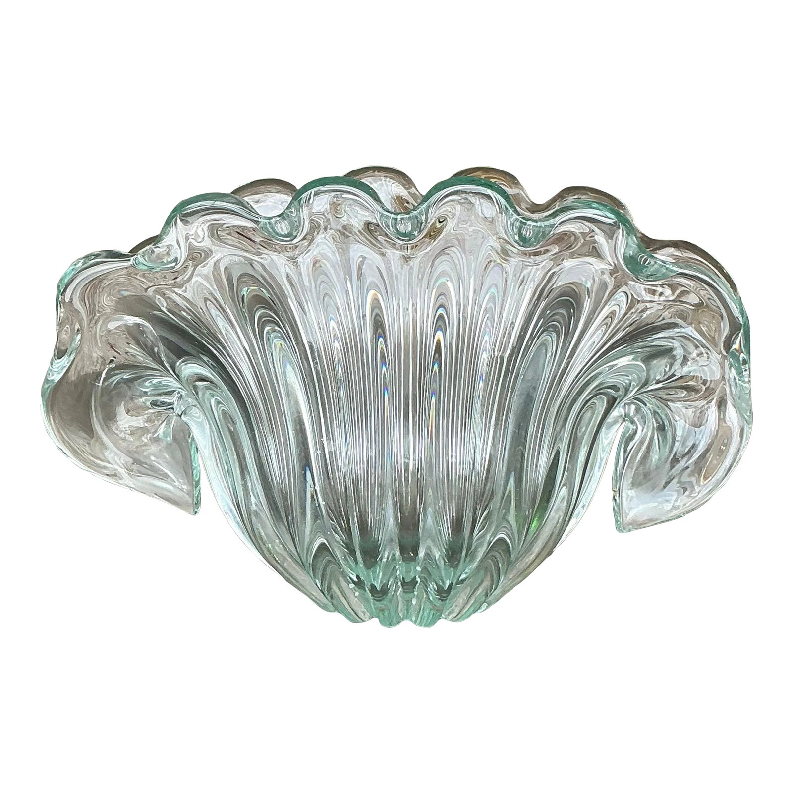 Vintage Italian Art Glass Clam Shell Bowl After Murano Seguso | Chairish