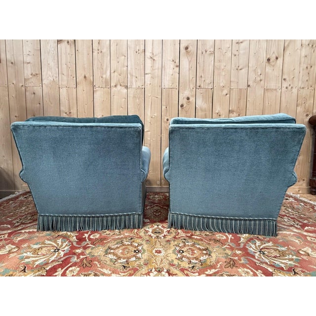 Napoleon III Style Club Chairs in Blue-Grey Velvet, 19th Century, Set ...